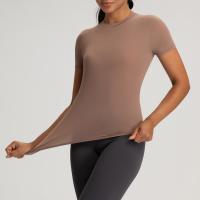 China Women's Ultra Soft Stretch Short Sleeve Activewear Top 75% Nylon 25% Spandex Moisture Wicking Brown for sale