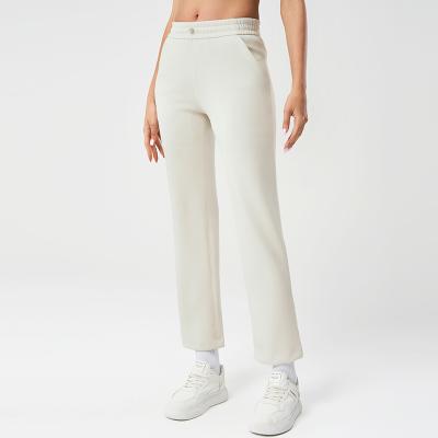 China Women's High Waisted Yoga Sweatpants Straight Leg Elastic Waist Gray 40% Rayon 52% Polyester 8% Spandex for sale