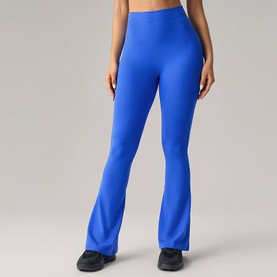 China High Waisted Flare Yoga Pants 79 Nylon 21 Spandex Tummy Control Royal Blue for Women for sale