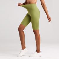 China High Waisted Women Yoga Shorts 5 Inseam Seamless Workout Biker Shorts Olive Green 80 Nylon 20 Lycra Spandex for sale