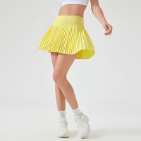 China Women's Yellow Pleated Tennis Skort High Waisted Quick Dry 89% Polyester 11% Spandex Flared A Line for sale