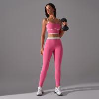 China Women Contrast Trim Yoga Set High Waisted Leggings Padded Sports Bra 87 Nylon 13 Spandex for sale
