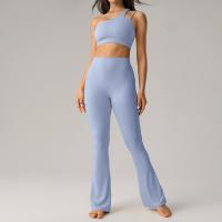 China Women's One Shoulder Sports Bra High Waisted Flare Leggings Set 79% Nylon 21% Spandex Yoga Workout Outfit for sale