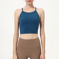 China Teal Halter Neck Sports Bra High Support Moisture Wicking Nylon Spandex Crop Top for Women Yoga Gym for sale