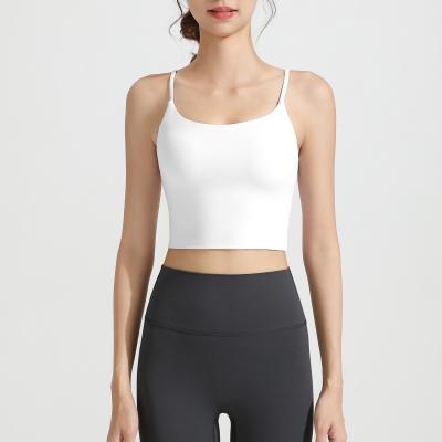 China Black Spaghetti Strap Yoga Sports Bra High Support Moisture Wicking 80% Nylon 20% Spandex for sale