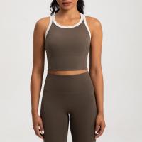 China Women's Brown Racerback Sports Bra Leggings Set High Waisted Moisture Wicking 80 Nylon 20 Spandex for sale