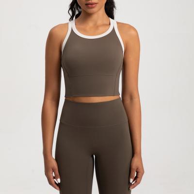 China Women's Brown Racerback Sports Bra Leggings Set High Waisted Moisture Wicking 80 Nylon 20 Spandex for sale