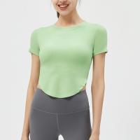 China Women Ribbed Short Sleeve Cropped Activewear Top 90 Viscose 10 Spandex Slim Fit Royal Blue for sale