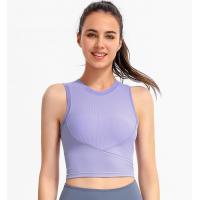 China Women's Lavender Ribbed Seamless Yoga Bra High Neck Cropped Medium Support 75% Nylon 25% Spandex for sale