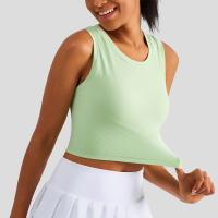 China Women's Ribbed Athletic Tank Top Cropped Moisture Wicking 80% Nylon 20% Spandex Light Green for Tennis Gym for sale