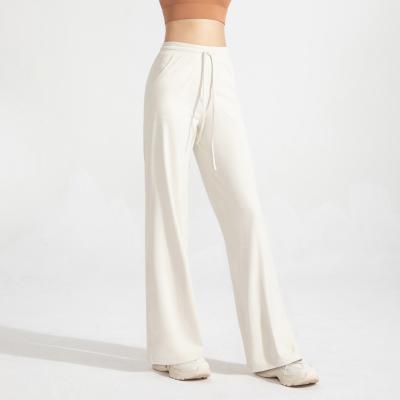China Women's High Waisted Wide Leg Lounge Pants 80% Nylon 20% Spandex Soft Knit Drawstring Loose Fit Yoga Casual Trousers for sale