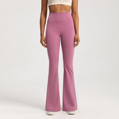China High Waisted Flared Yoga Pants Mauve 80% Nylon 20% Spandex Tummy Control for sale