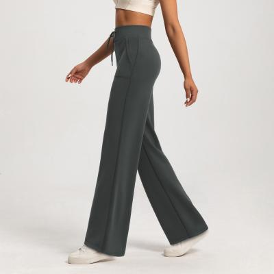 China Women High Waisted Flared Lounge Pants Soft Knit 38 Modal 6 Spandex Drawstring Side Pockets for sale