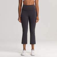 China High Waisted Flare Capri Leggings Gray 80 Nylon 20 Spandex Moisture Wicking for Pilates Yoga for sale