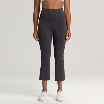 China High Waisted Flare Capri Leggings Gray 80 Nylon 20 Spandex Moisture Wicking for Pilates Yoga for sale