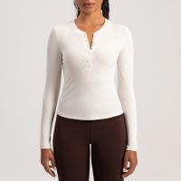 China Women's Ribbed Knit Long Sleeve Henley Top Dusty Pink 94% Lenzing Modal 6% Spandex Slim Fit Soft Stretch Fabric for Yoga Gym Casual Wear for sale
