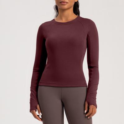 China Women Long Sleeve Activewear Top Merino Wool Blend 78.6% Lyocell Thumbhole Cuffs Slim Fit Olive Green for sale
