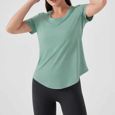 China Women's Quick Dry Gym T Shirt Short Sleeve Light Blue Breathable Moisture Wicking Workout Top for sale