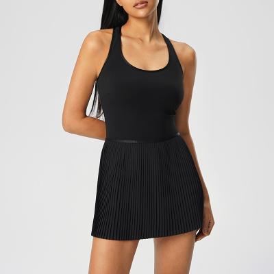 China Women's Sleeveless Pleated Tennis Dress 86% Nylon 14% Spandex Stretch Fabric Breathable Athletic One Piece for sale