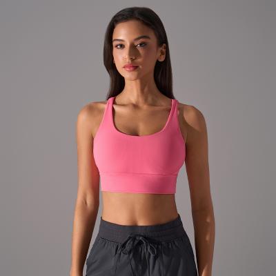 China Women's Pink High Support Sports Bra 79% Nylon 21% Spandex Moisture Wicking for Yoga Running for sale
