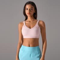 China Light Blue V Neck Sports Bra Soft Breathable Medium Support with Adjustable Straps for sale