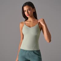 China Women's Light Green V Neck Spaghetti Strap Yoga Tank Top 79% Nylon 21% Spandex Breathable Slim Fit for sale