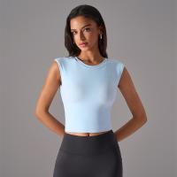 China Women's Cropped Sleeveless Yoga Top 80% Nylon 20% Spandex Moisture Wicking Light Blue for Gym Pilates for sale