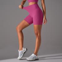 China High Waisted Ribbed Women Yoga Shorts 5 Inseam Compressive Nylon Spandex for Workout for sale