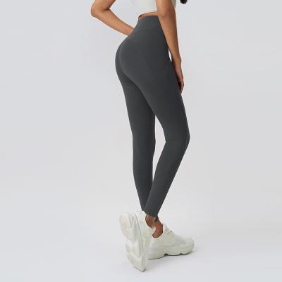 China Nylon Spandex High Waisted Leggings with Pockets Olive Green 7/8 Length Tummy Control for sale