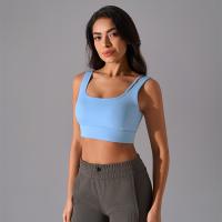 China Light Blue Medium Support Sports Bra Buttery Soft Square Neck Asymmetric Strap for sale