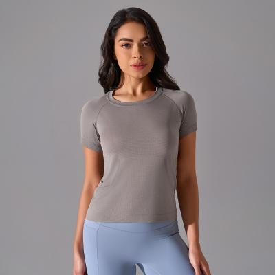 China Women's Seamless Short Sleeve Athletic Top Quick Dry Breathable Nylon Spandex for Yoga Running for sale