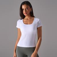 China White Ribbed Knit Short Sleeve Workout Top Form Fitting Breathable for sale