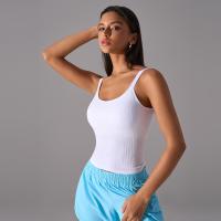 China Women's White Ribbed Seamless Tank Top 69% Nylon 10% Spandex Moisture Wicking Sleeveless Athletic Vest for sale