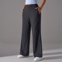China Women High Waisted Wide Leg Yoga Pants 95 Nylon 5 Spandex Quick Dry Dark Gray Loose Fit for sale