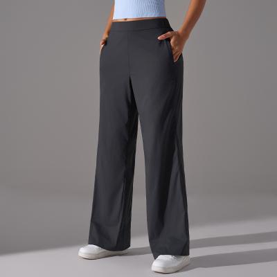 China Women High Waisted Wide Leg Yoga Pants 95 Nylon 5 Spandex Quick Dry Dark Gray Loose Fit for sale