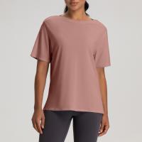China Blush Pink Short Sleeve Yoga Top 92% Cotton 8% Dupont Lycra Breathable Oversized Activewear for sale