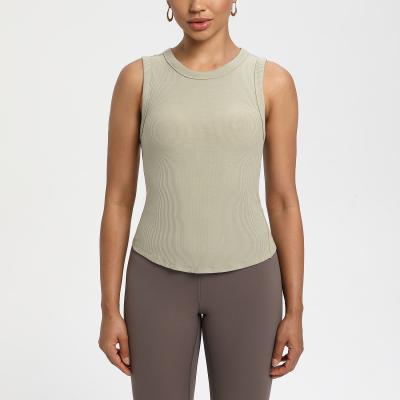 China Women's Ribbed Knit Tank Top Sage Green Sleeveless Slim Fit 94% Lenzing Modal 6% Spandex Yoga Activewear for sale