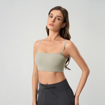 China Seamless Bandeau Sports Bra Light Green 77% Nylon 23% Spandex Adjustable Straps Yoga Gym for sale