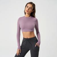 China Lavender Long Sleeve Crop Workout Top 77% Nylon 23% Spandex Moisture Wicking for Yoga Gym for sale