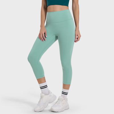 China High Waisted 7/8 Yoga Leggings Tummy Control Moisture Wicking 80% Nylon 20% Spandex Mint Green for sale