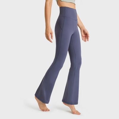 China High Waisted Flared Yoga Leggings Buttery Soft Stretch 80 Nylon 20 Spandex Navy Blue Full Length for sale