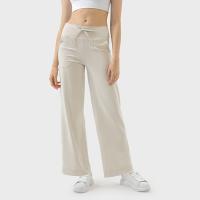 China High Waisted Beige Satin Wide Leg Yoga Pants with Pockets 80% Nylon 20% Spandex Breathable Stretchable for sale