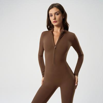 China Women's Seamless Full Zip Long Sleeve Jumpsuit 75% Nylon 25% Spandex for Workout Lounge for sale