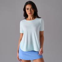 China Women's Stretch Fabric Short Sleeve Workout Top 75% Nylon 25% Spandex Moisture Wicking for Yoga Gym for sale