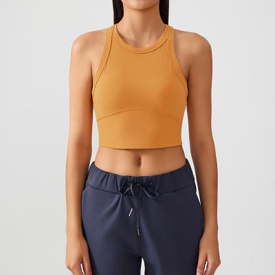 China Women's Sleeveless Racerback Crop Top 80% Nylon 20% Spandex Mustard Yellow for Yoga Gym Workouts for sale