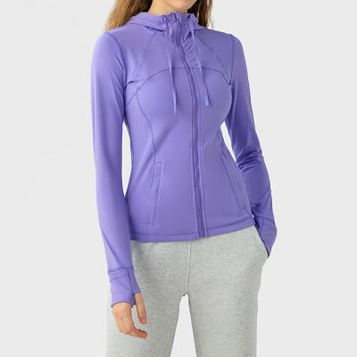 China Women's Lavender Full Zip Hooded Workout Jacket 80% Nylon 20% Spandex Lightweight Activewear for sale