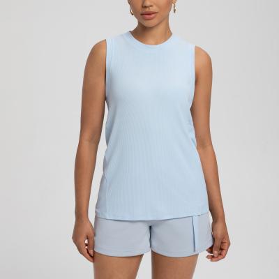 China Women Ribbed Sleeveless Tank Top 94% Lenzing Modal 6% Spandex Soft Stretch Light Blue Summer Casual Wear for sale