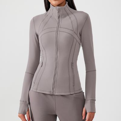 China Women's High Neck Nylon Spandex Yoga Jacket Long Sleeve Full Zip 87% Nylon 13% Spandex 4 Way Stretch for sale