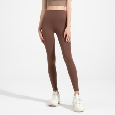 China High Waisted Nude Feel Yoga Leggings for Women 80% Nylon 20% Spandex Mocha Brown for sale