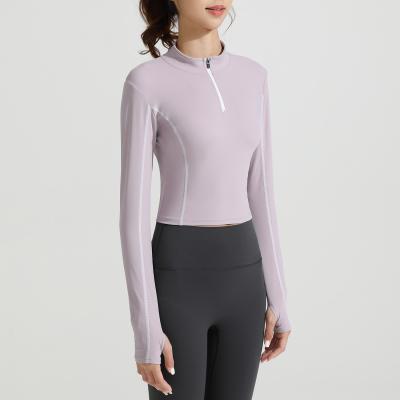 China Women's Mint Green Half Zip Cropped Yoga Top 80% Nylon 20% Spandex Buttery Soft Long Sleeve Athletic Shirt for sale